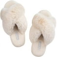 ULTRAIDEAS Women's Cross Band Fuzzy Fluffy House Shoes, Open Toe Slide ...
