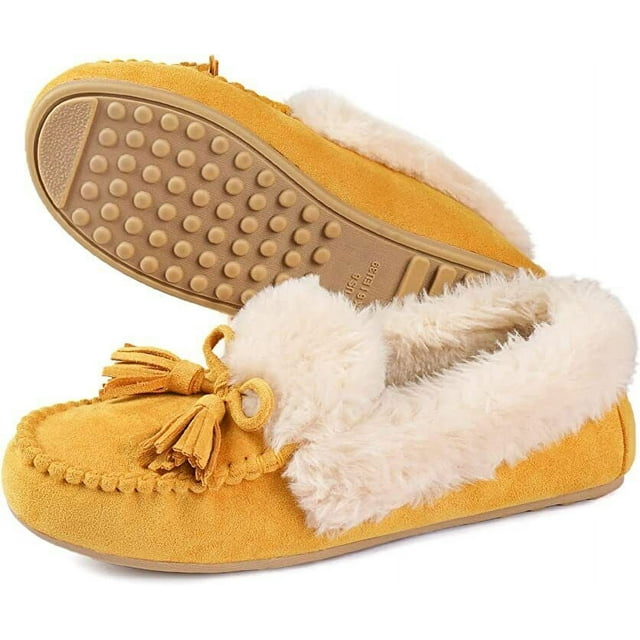 ULTRAIDEAS Women's Comfortable Moccasin Slippers with Faux Fur Collar ...