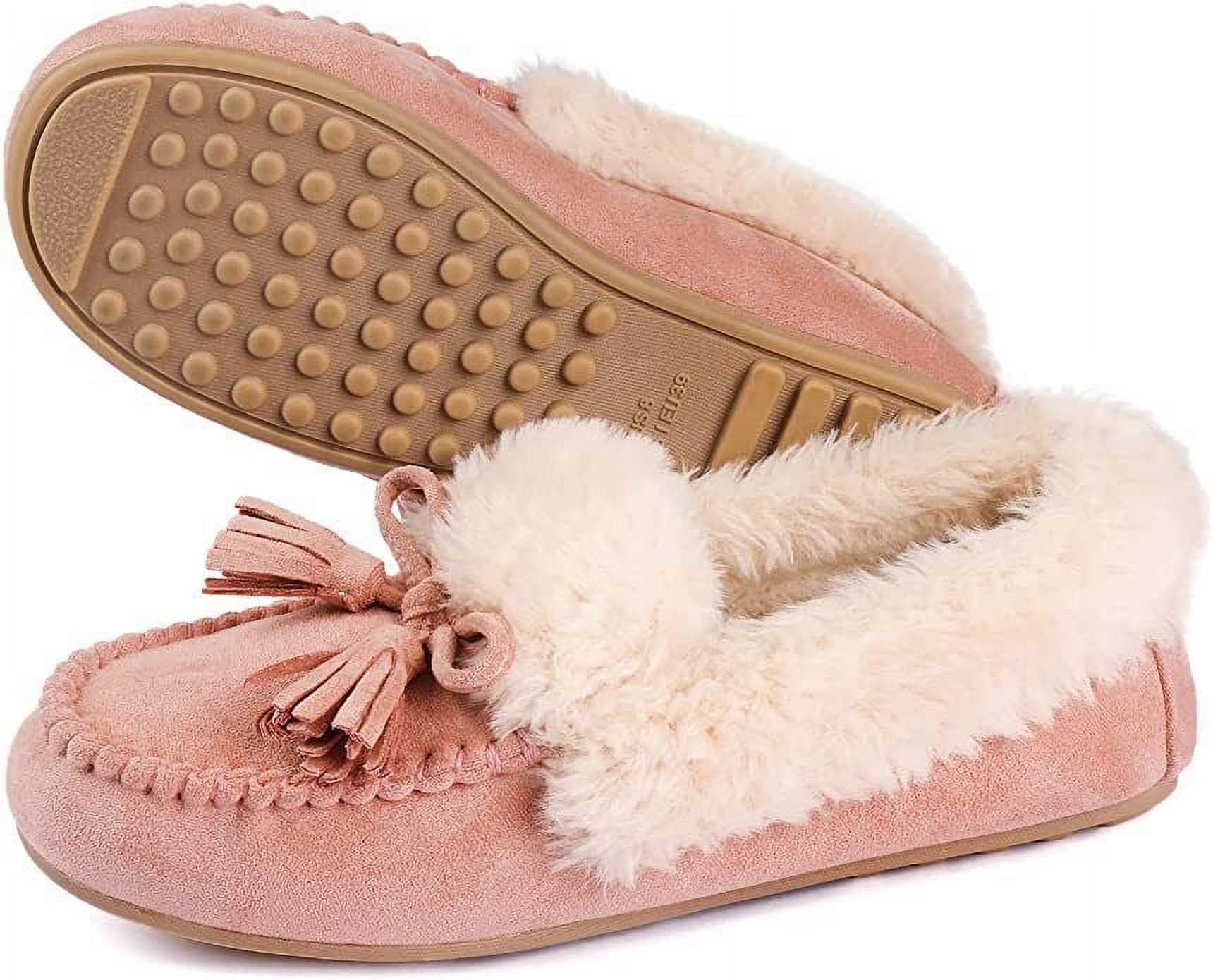 ULTRAIDEAS Women's Fuzzy Moccasin Slippers Micro Suede House Shoes ...