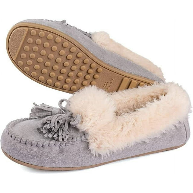 ULTRAIDEAS Women's Fuzzy Moccasin Slippers Micro Suede House Shoes ...