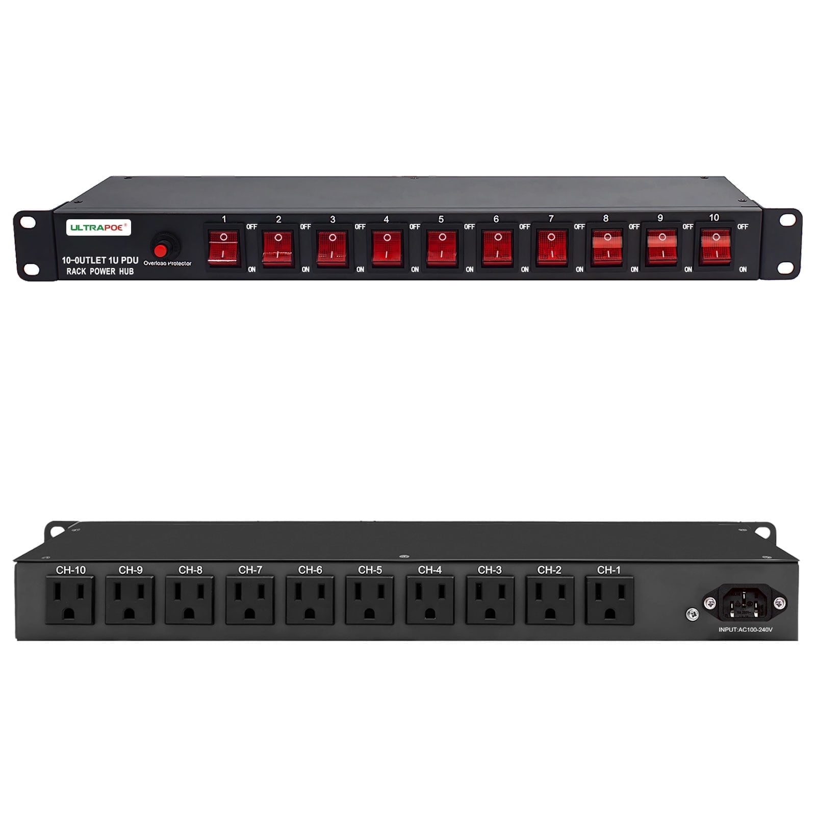 ULTRAPOE PDU Power Strip Surge Protector, 10-Outlet, 1U Network-Grade ...