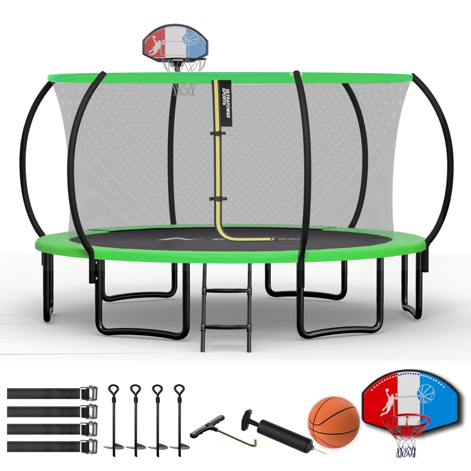ULTRAPOWER SPORTS Trampoline with Enclosure Net, Basketball Hoop and ...