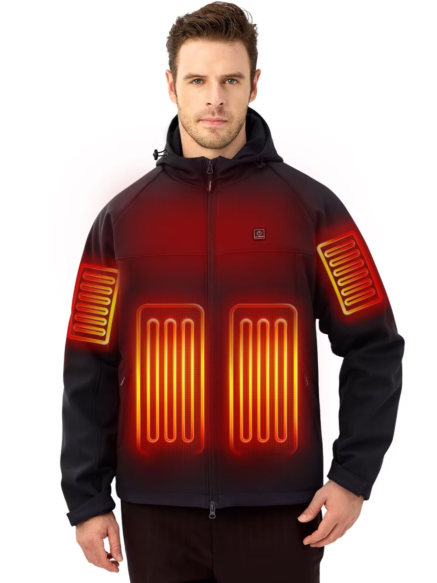 ULUSERN Men's Heated Jacket, 12V Battery Pack, 5 Heating Areas, Soft ...