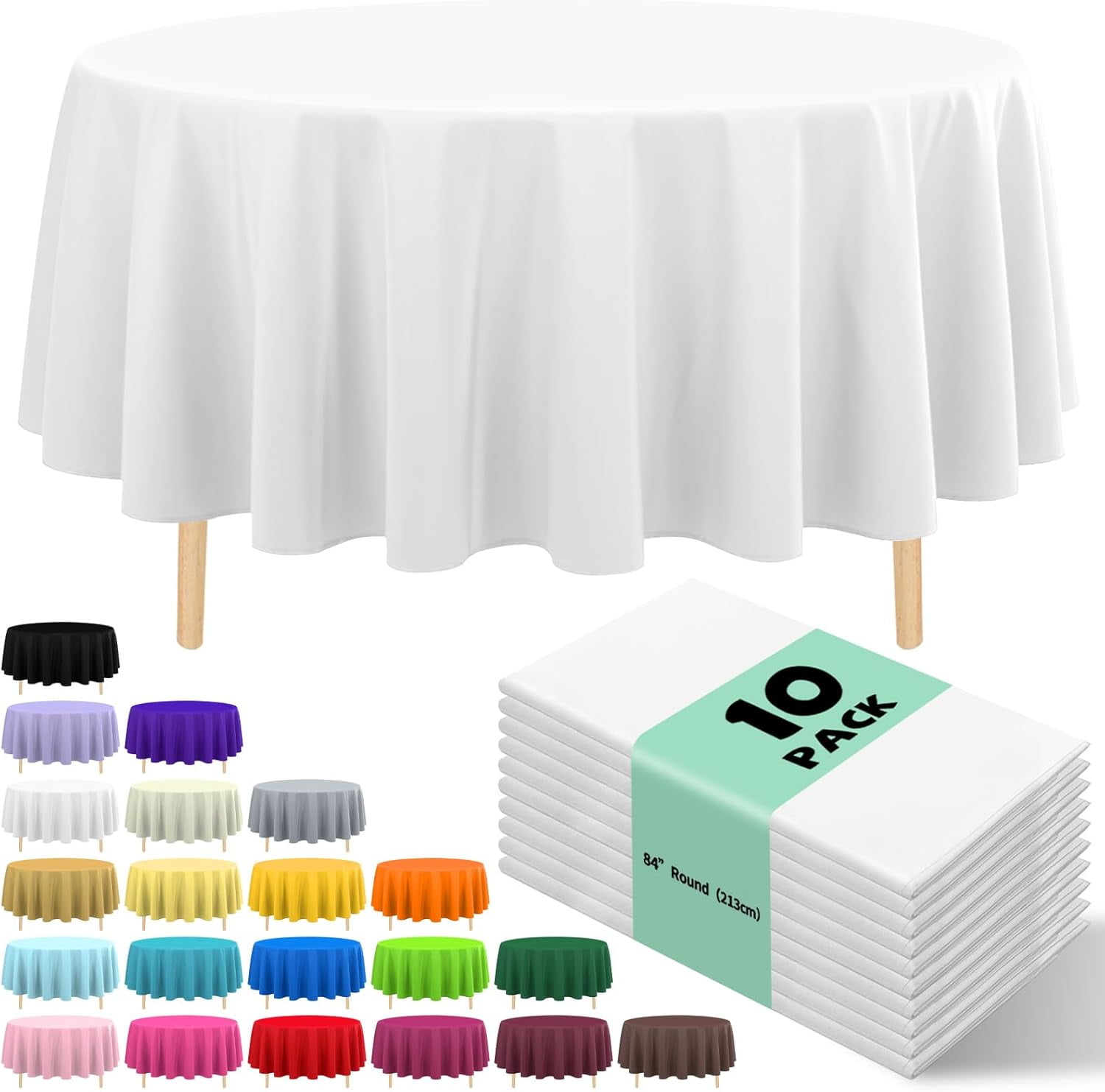 UM 10 Pack Premium Disposable Plastic Tablecloth 84" Round Table Cover ...