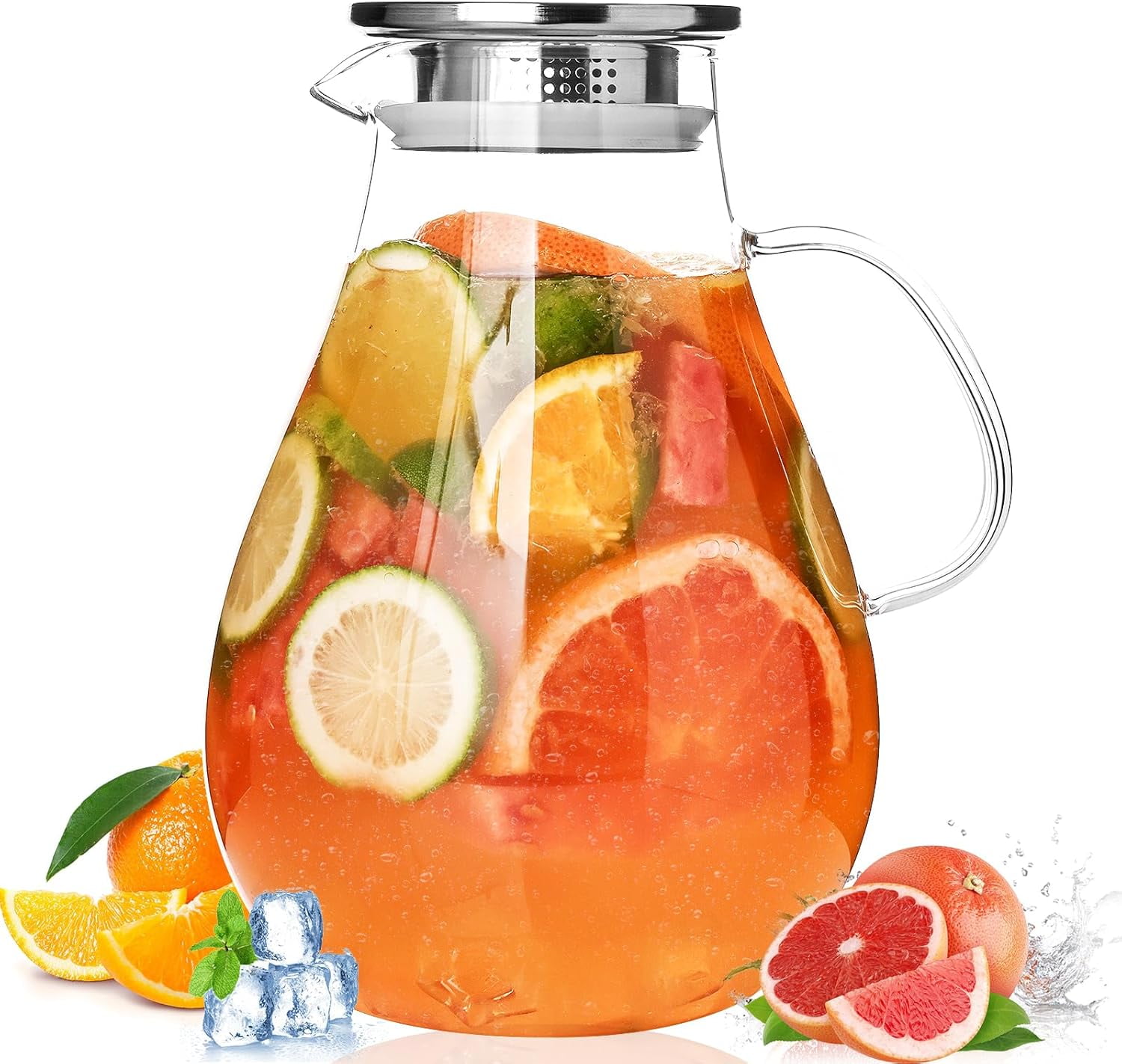 UM 2500ml Glass Pitcher with Lid, 88 Ounces with Precise Scale Line ...