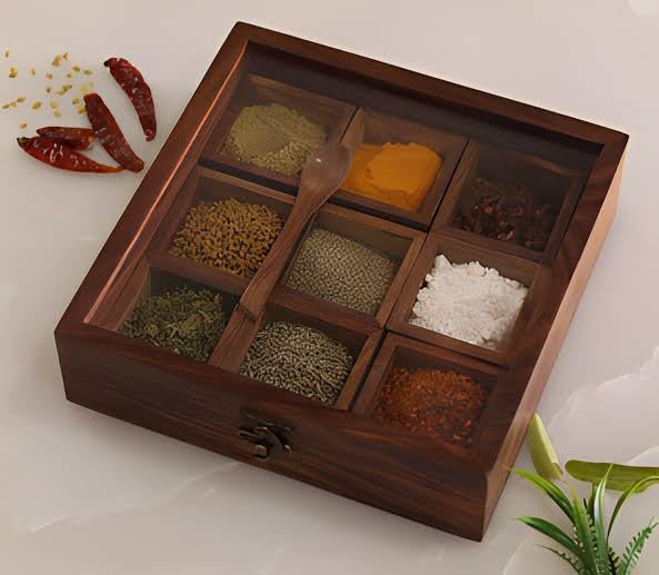 UMAAS Spice Box for Kitchen With 2 SpoonsSheesham Wooden Table Top ...