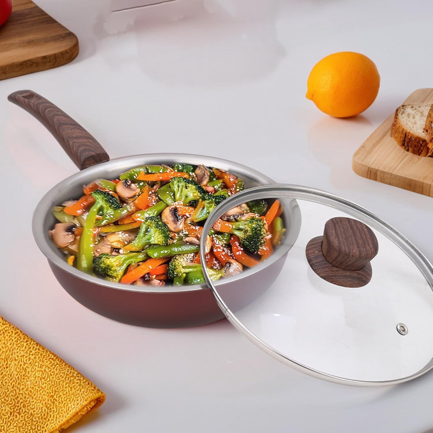 UMAI Tryply Frying Pan 22cm 15L with Glass Lid 25mm Thickness Gas ...