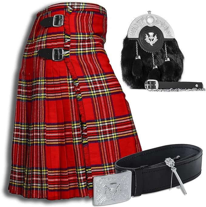 UMAM Tartan Kilt Set - 05 Pieces Kilt Accessories for Men, Scottish Outfit (Royal Stewart, Belly ...
