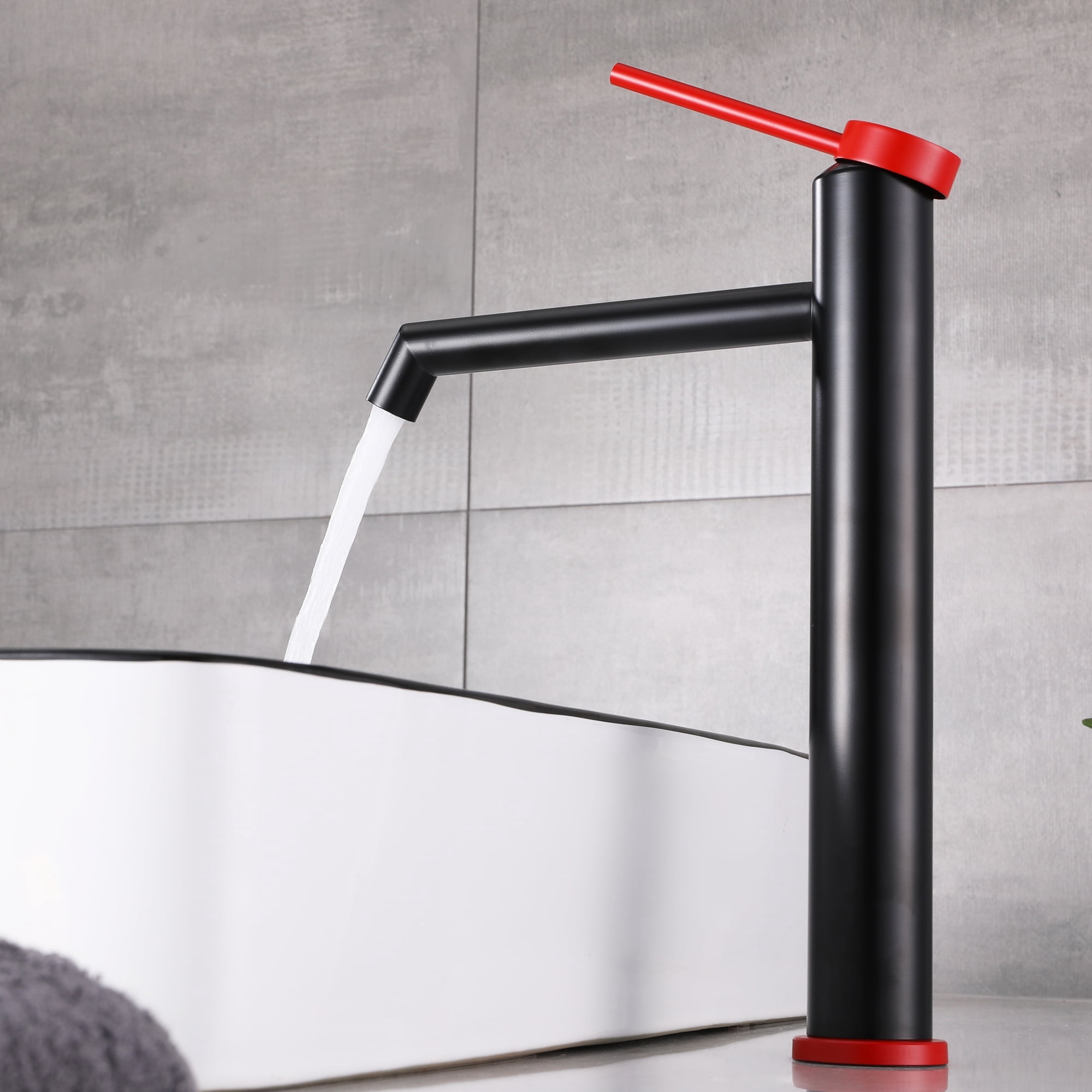 UMANYI Tall Bathroom Vessel Faucets for Sink 1 Hole Matte Black and Red ...