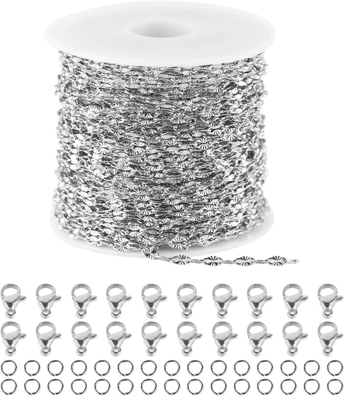 UMAOKANG 32.8 Feet Silver Jewelry Chain Link Stainless Steel Chain Roll ...