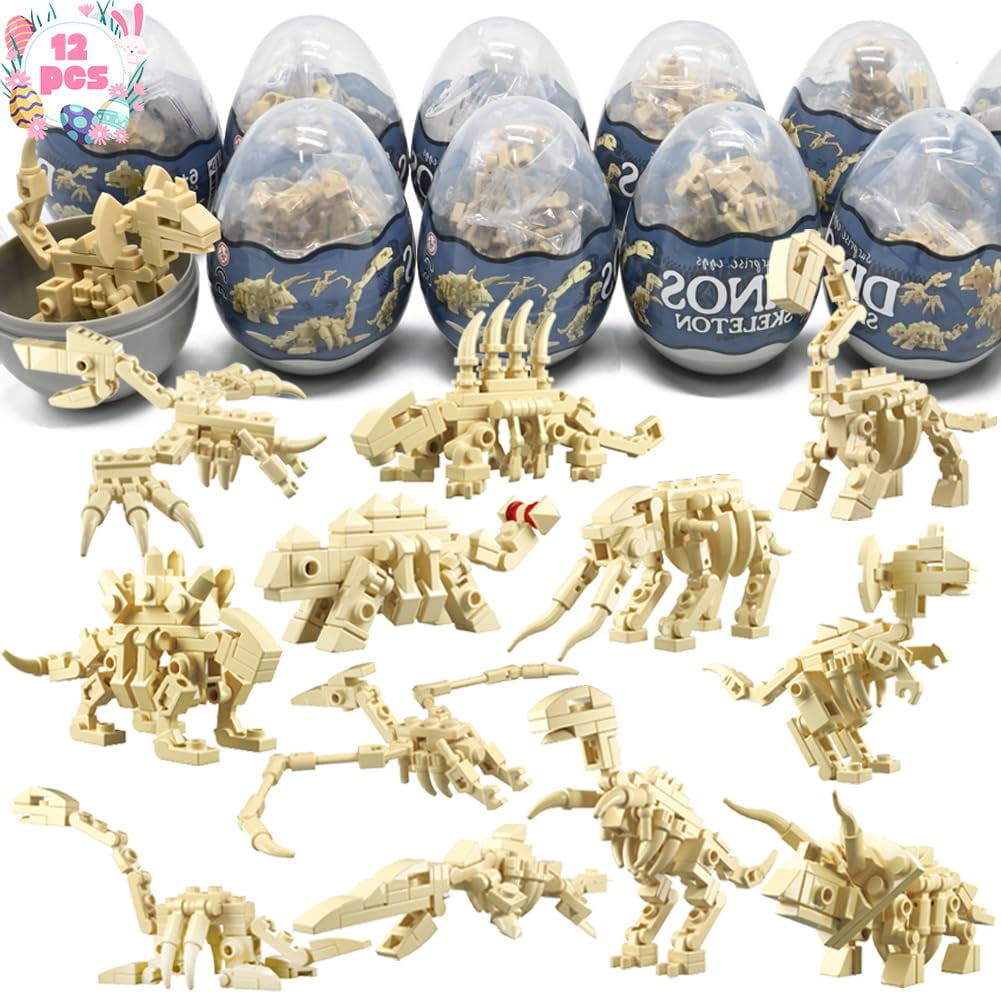 UMEELR 12Pcs Pre Filled DHF10 Easter Eggs Toys, Dinosaur Skeleton ...