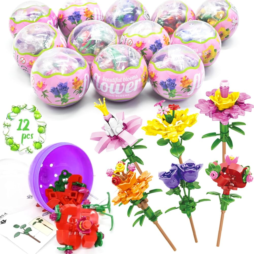 UMEELR Pre Filled Easter Eggs with Flowers Building Blocks, 12Pcs DIY ...
