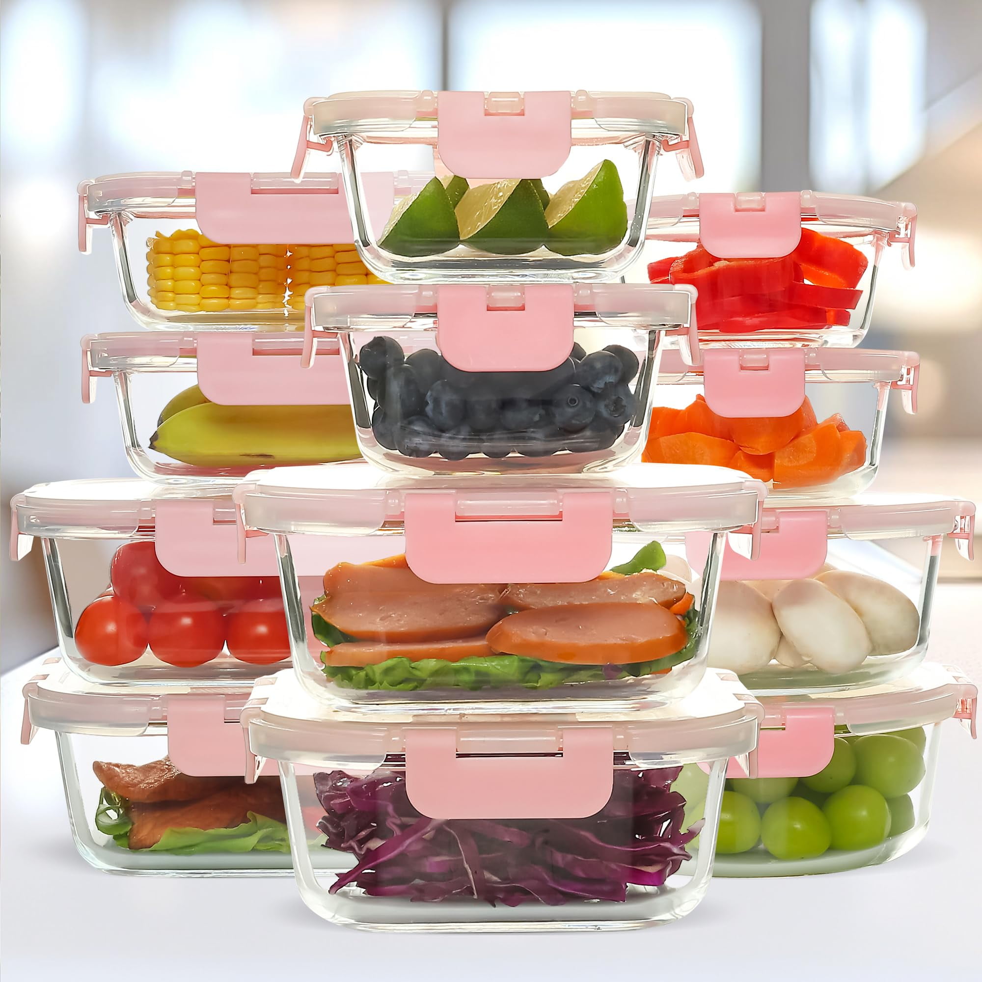 UMEIED 12 PACK Glass Food Storage Containers with Leak Proof Lids ...