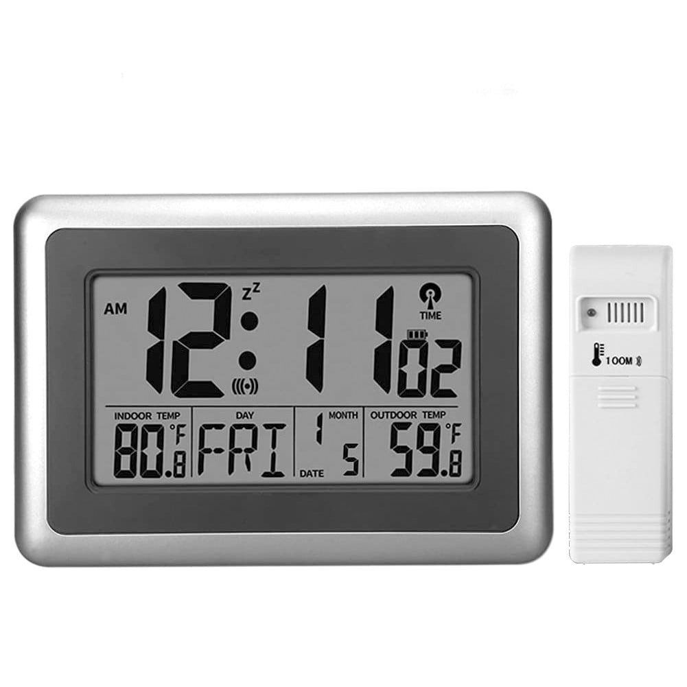 UMEXUS Digital Atomic Wall Clock, Indoor-Outdoor Temp, Time & Date ...