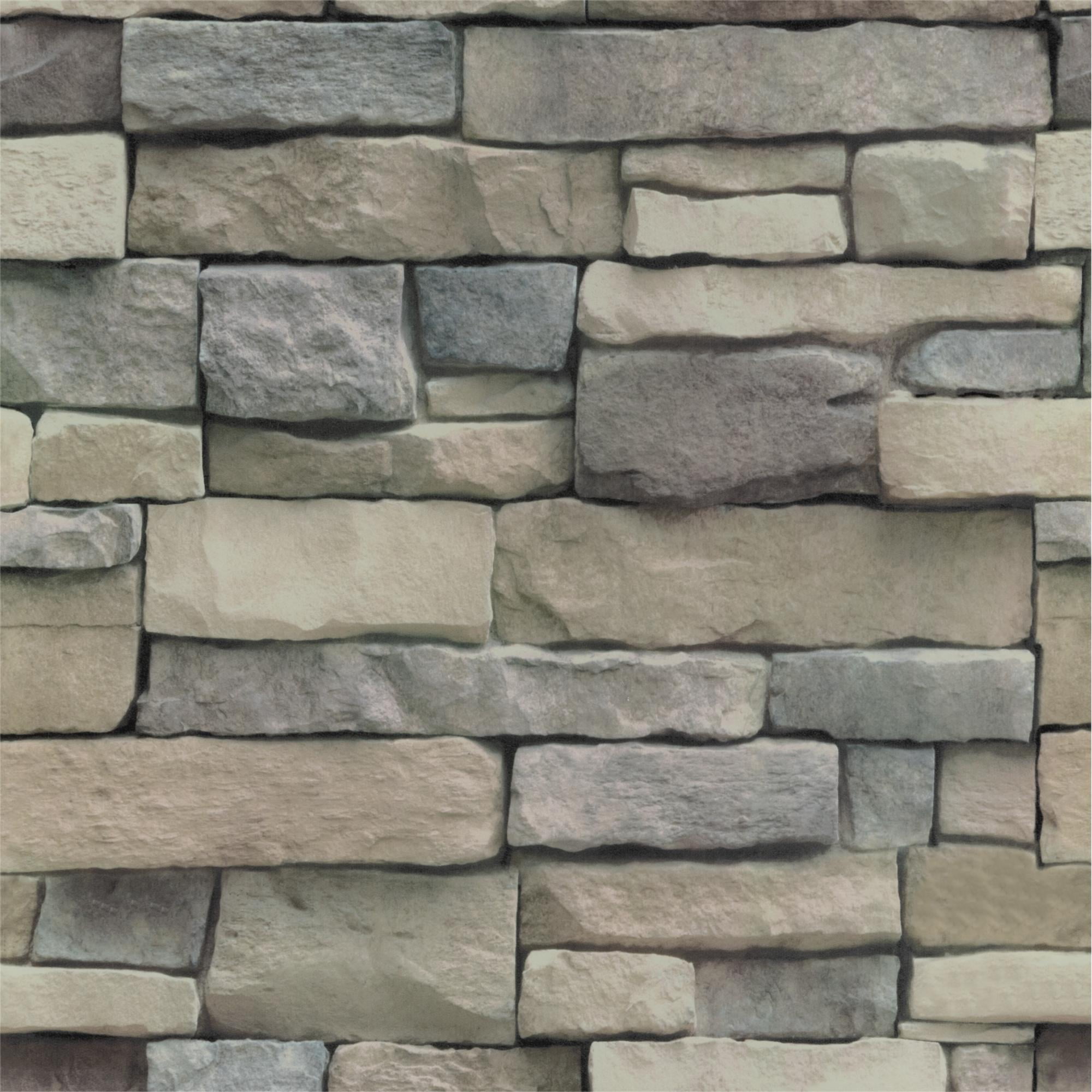 "Meiban 17.7""x393"" 3D Brown Stone Brick Wallpaper, Peel & Stick, Self ...