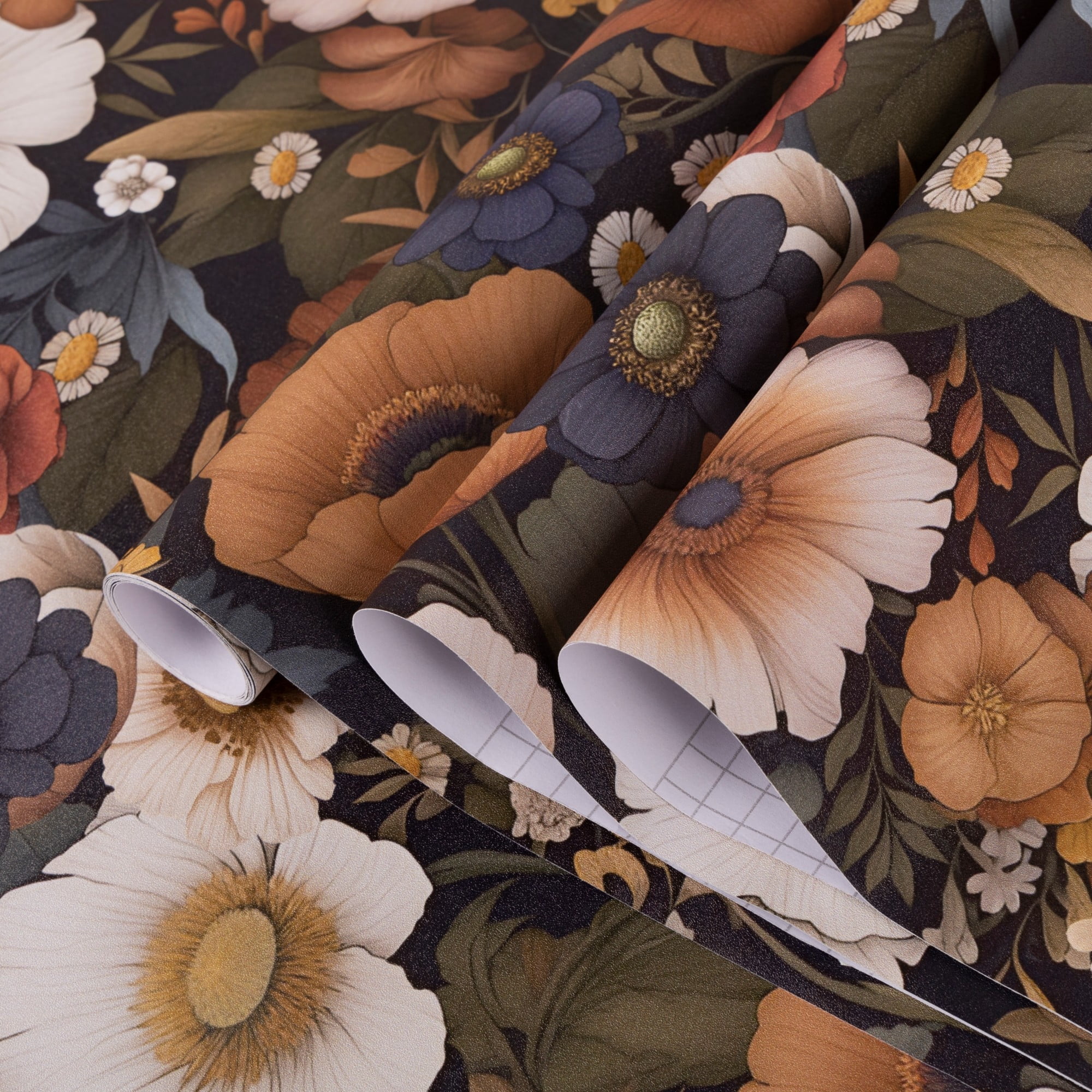 UMIGGEE Floral Wallpaper Peel and Stick Flower Black Wall Paper Self ...