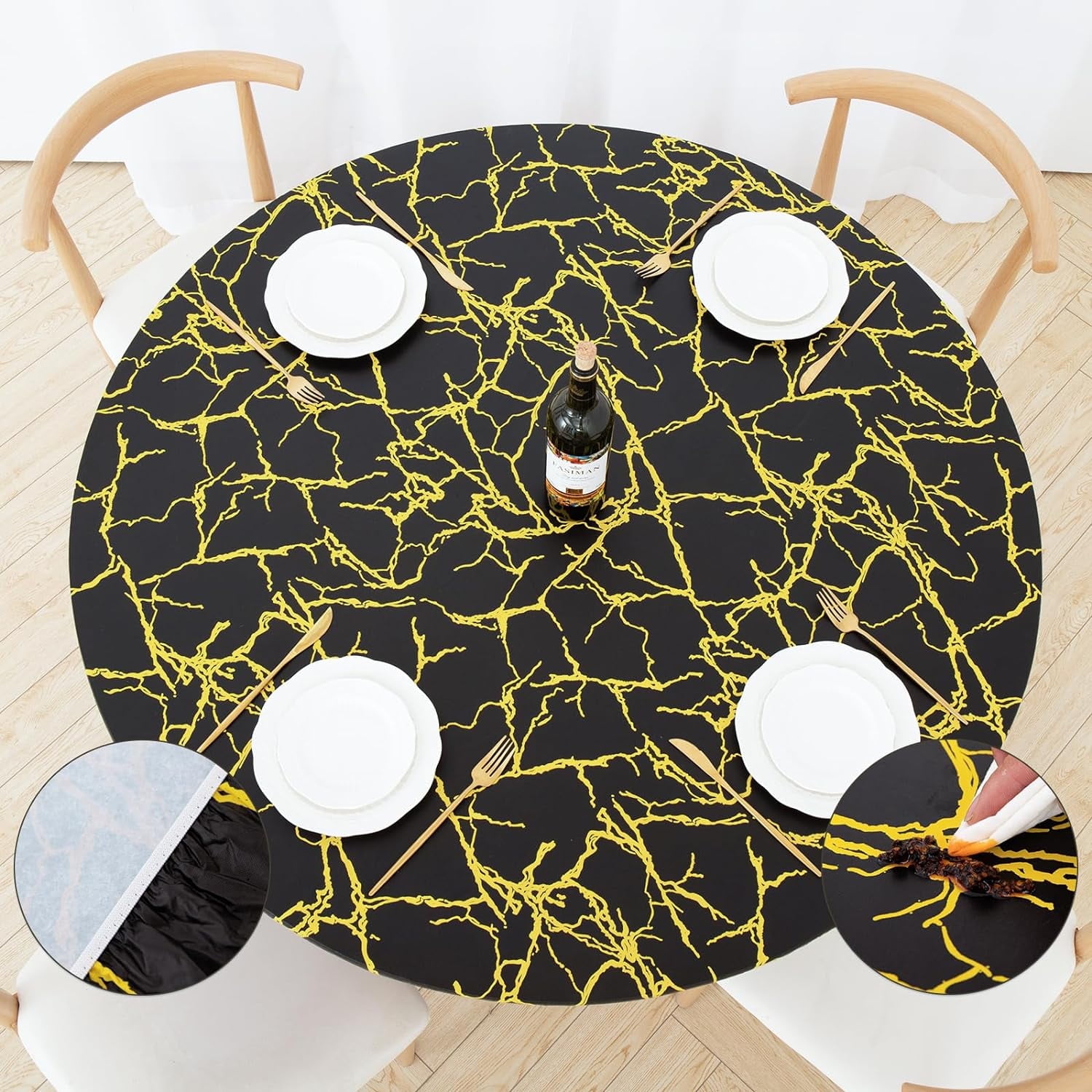 UMINEUX Round Fitted Vinyl Tablecloth with Elastic Edged & Flannel ...
