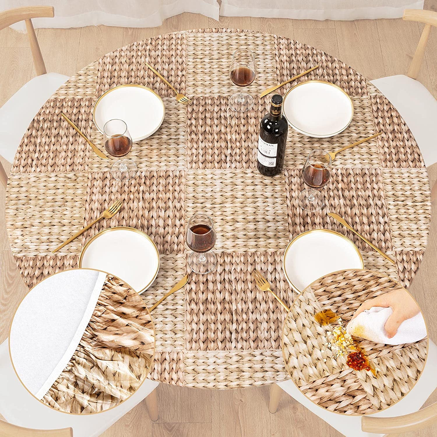 UMINEUX Round Fitted Vinyl Tablecloth with Elastic Edged & Flannel ...