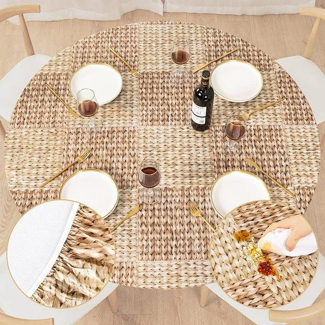 UMINEUX Waterproof Round Fitted Vinyl Tablecloth, Elastic Edged ...
