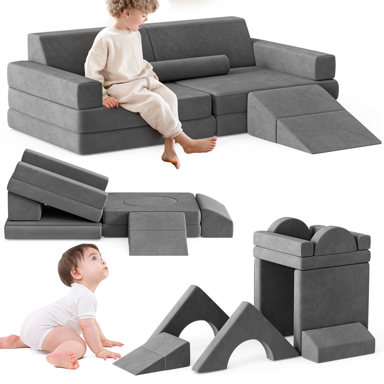 UMOMO 13 PCS Modular Kids Play Couch Building Fort, Floor Sofa Funiture ...