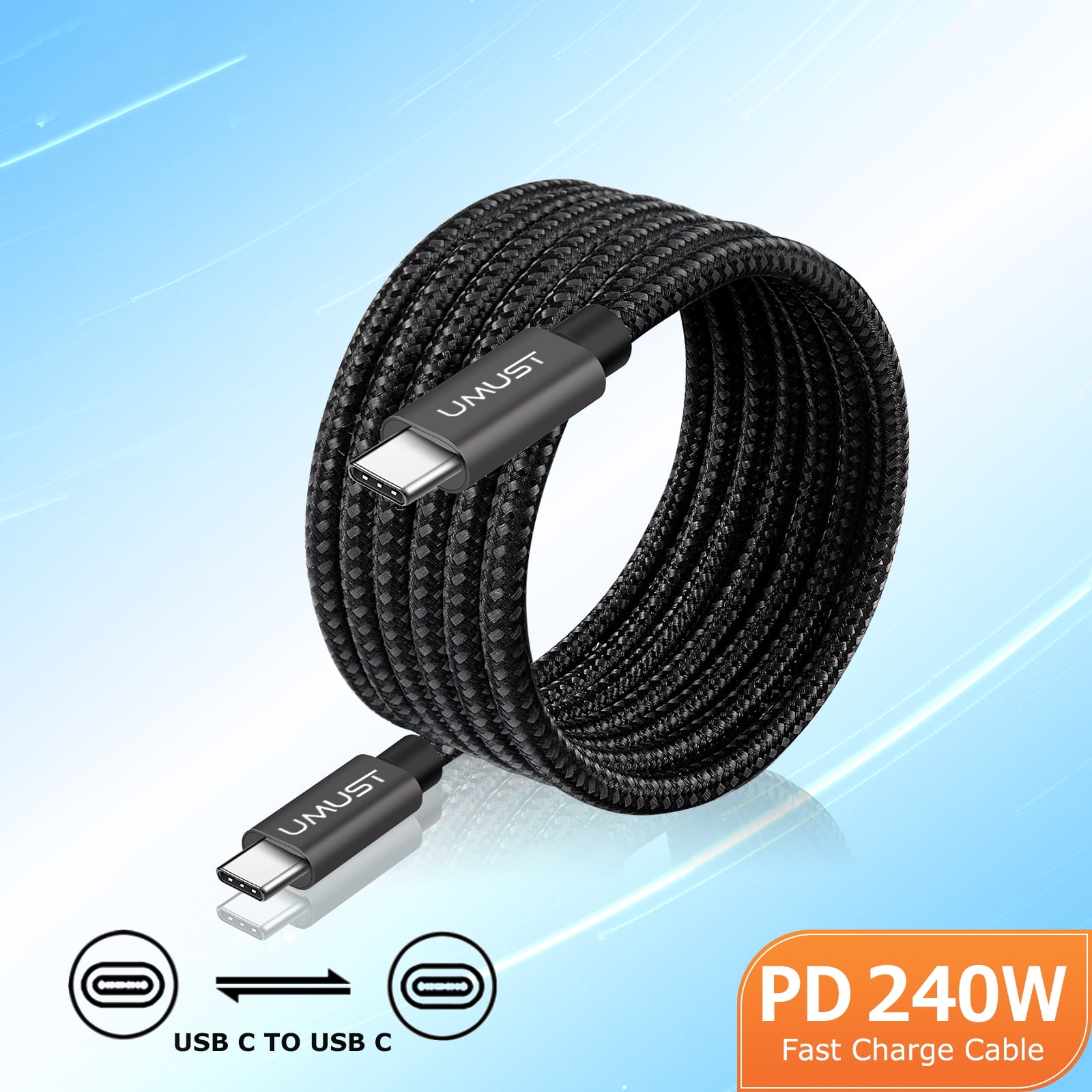 UMUST 5A 240W USB C to USB C Cable, USB C DP3.1 Nylon Braided Cable for ...
