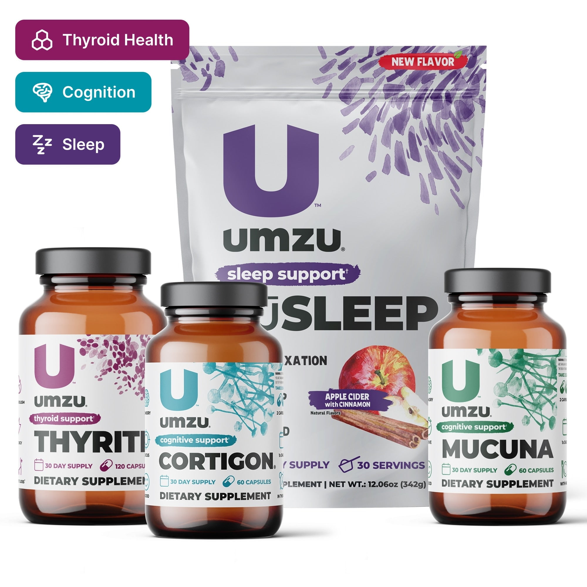 UMZU Female Well-Being Bundle: zuSleep, Thyrite, Cortigon & Mucuna ...