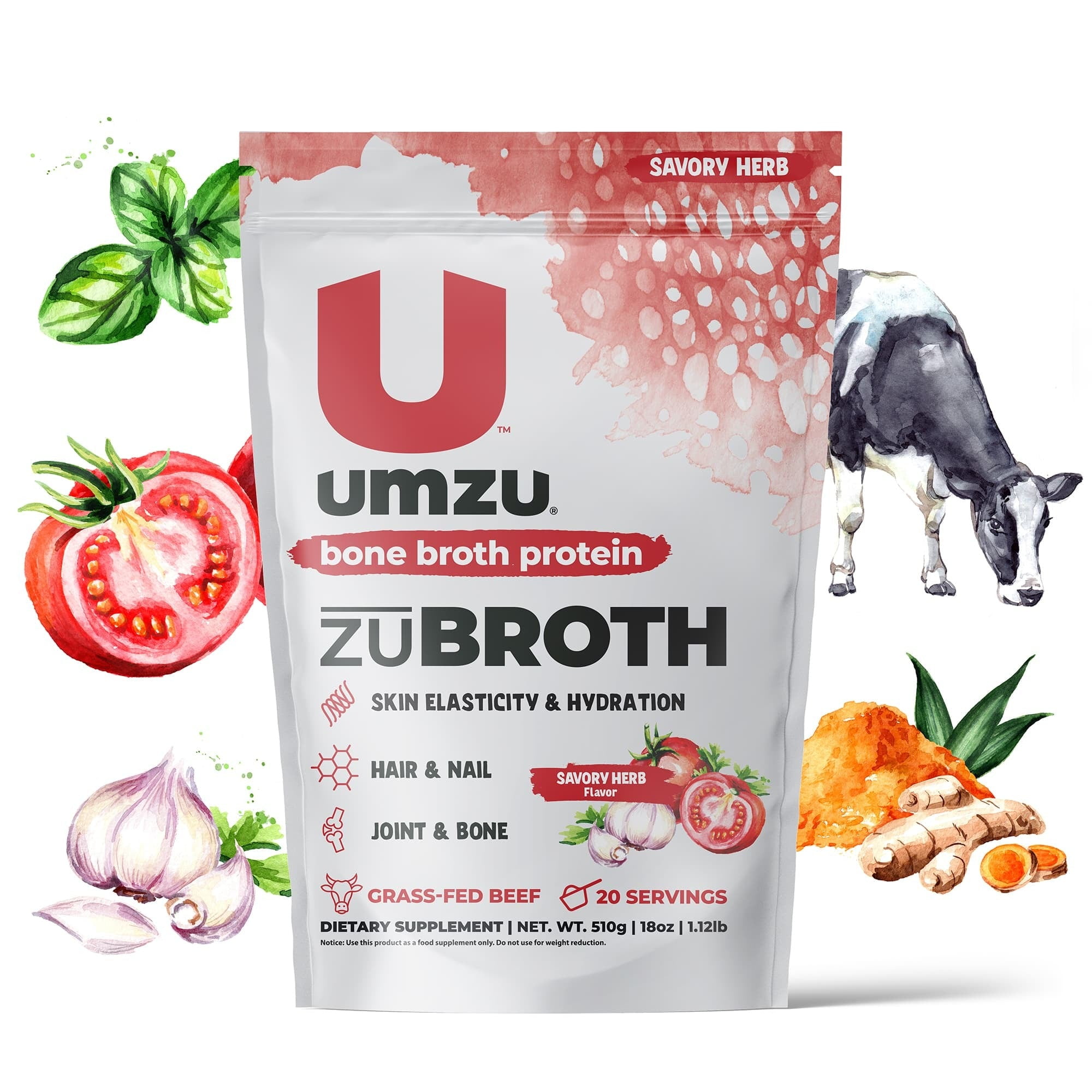 UMZU zuBroth - High Grass-Fed Protein Bone Broth Powder, Savory Herb ...