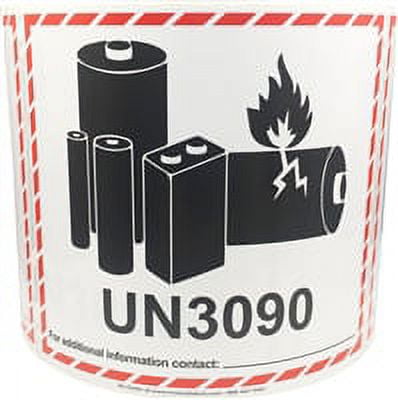 UN3090 Caution Lithium Battery Labels 4.5 x 5 Inch 500 Adhesive ...