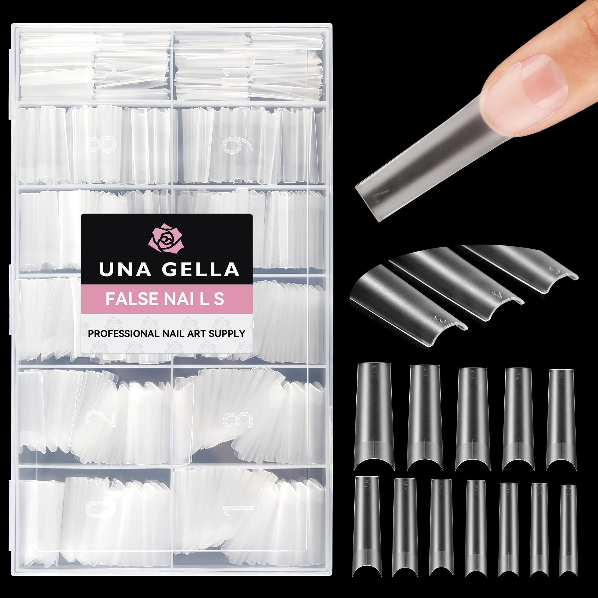 UNA GELLA Extra Long Square Fake Nails 504pcs Double Side Pre-shape Gel ...