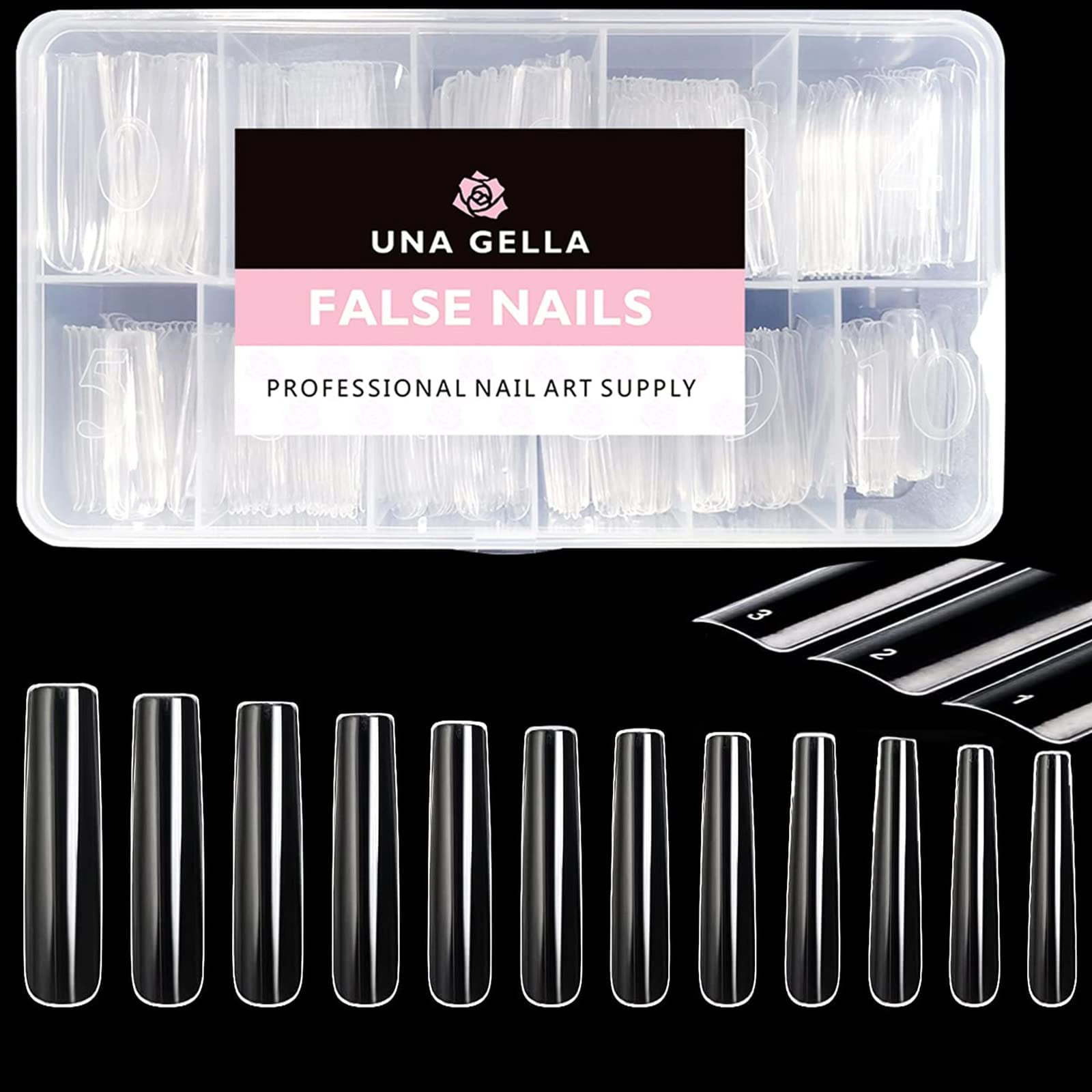 UNA GELLA Extra Long Tapered Sqaure Nail Tips Full Cover 504pcs No C ...