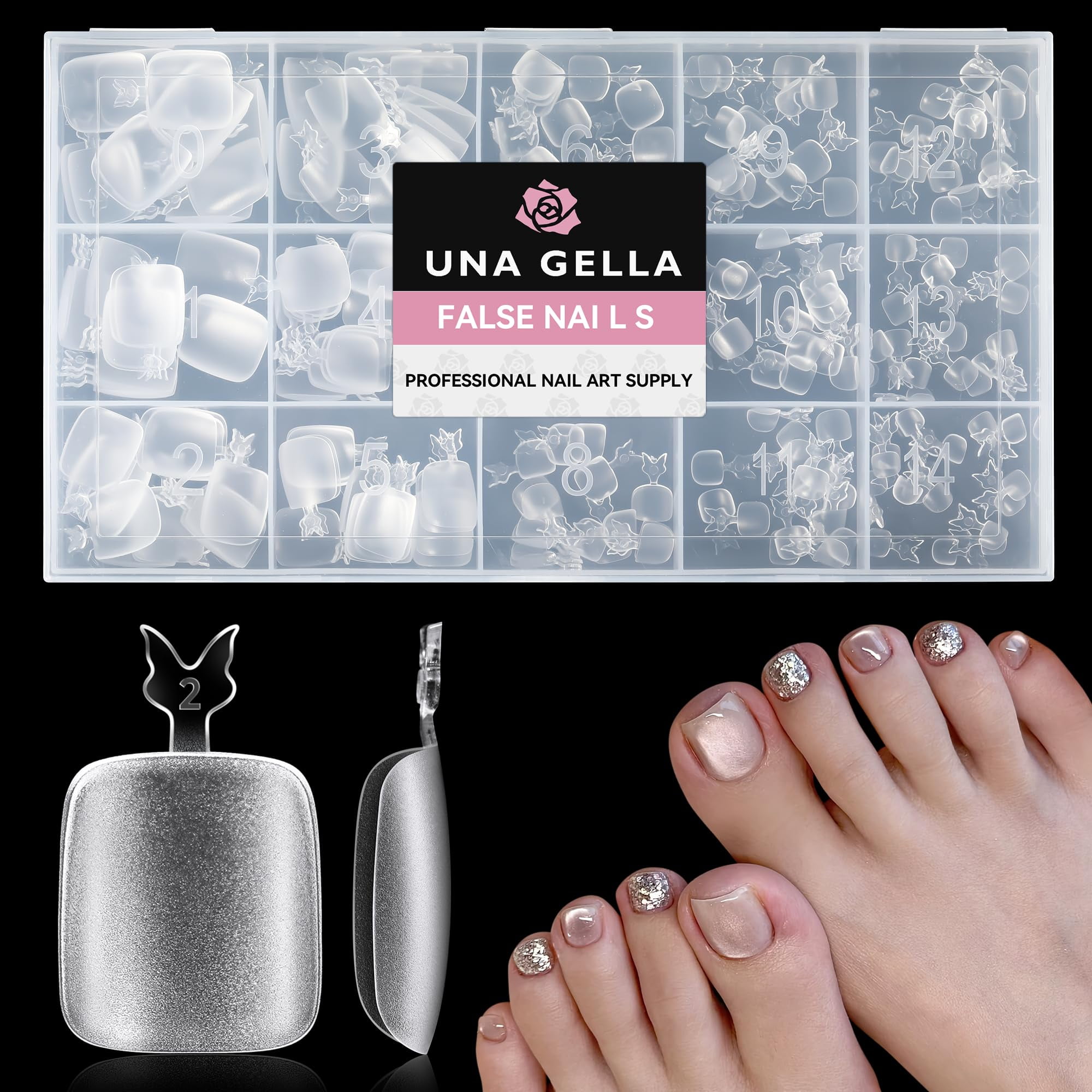 UNA GELLA Toe Nail AIF9 Tips Full Cover, Square Round Toe Nail Press ...