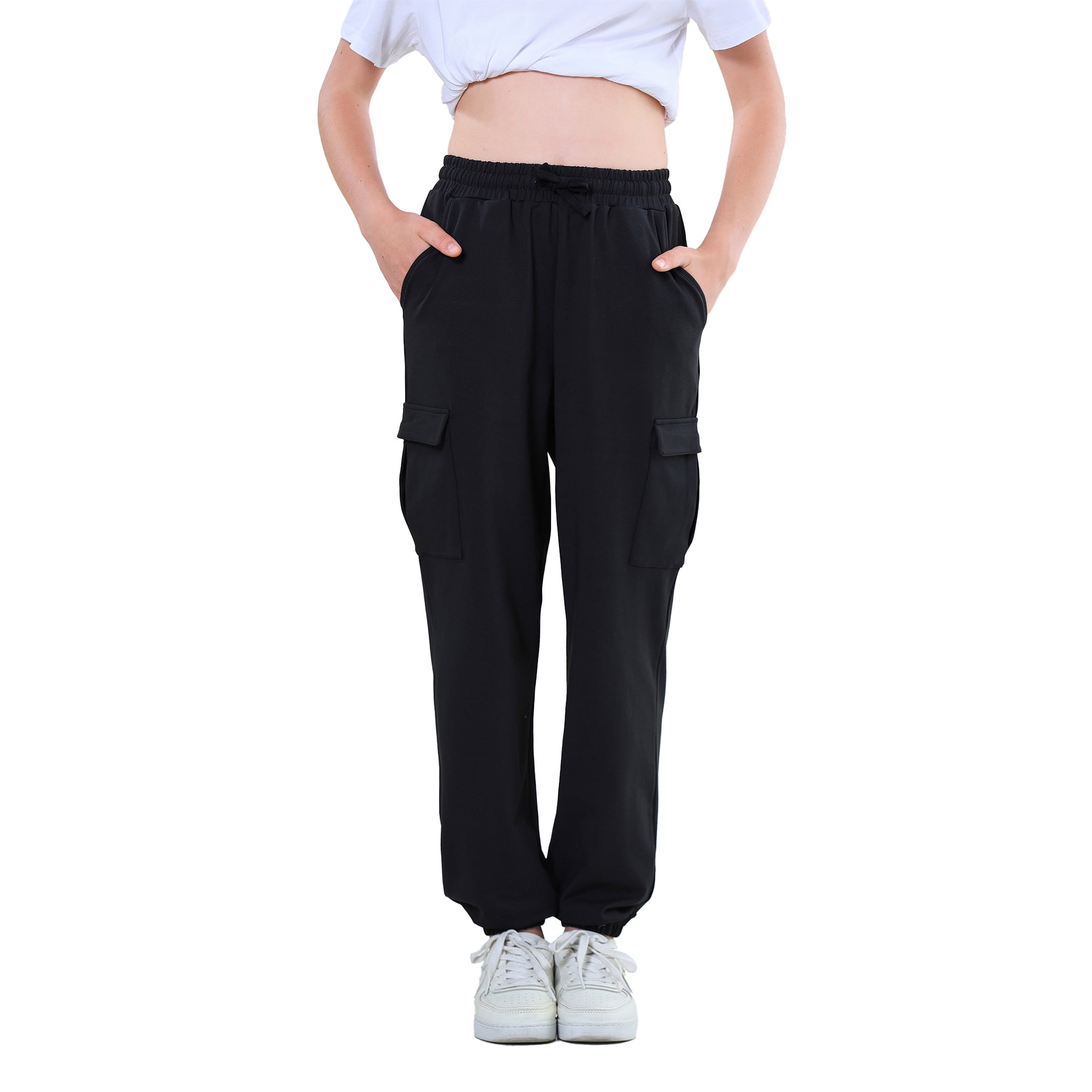 UNACOO Girls sweatpants Cargo Jogger Pants Casual Girl's Elastic Waist ...