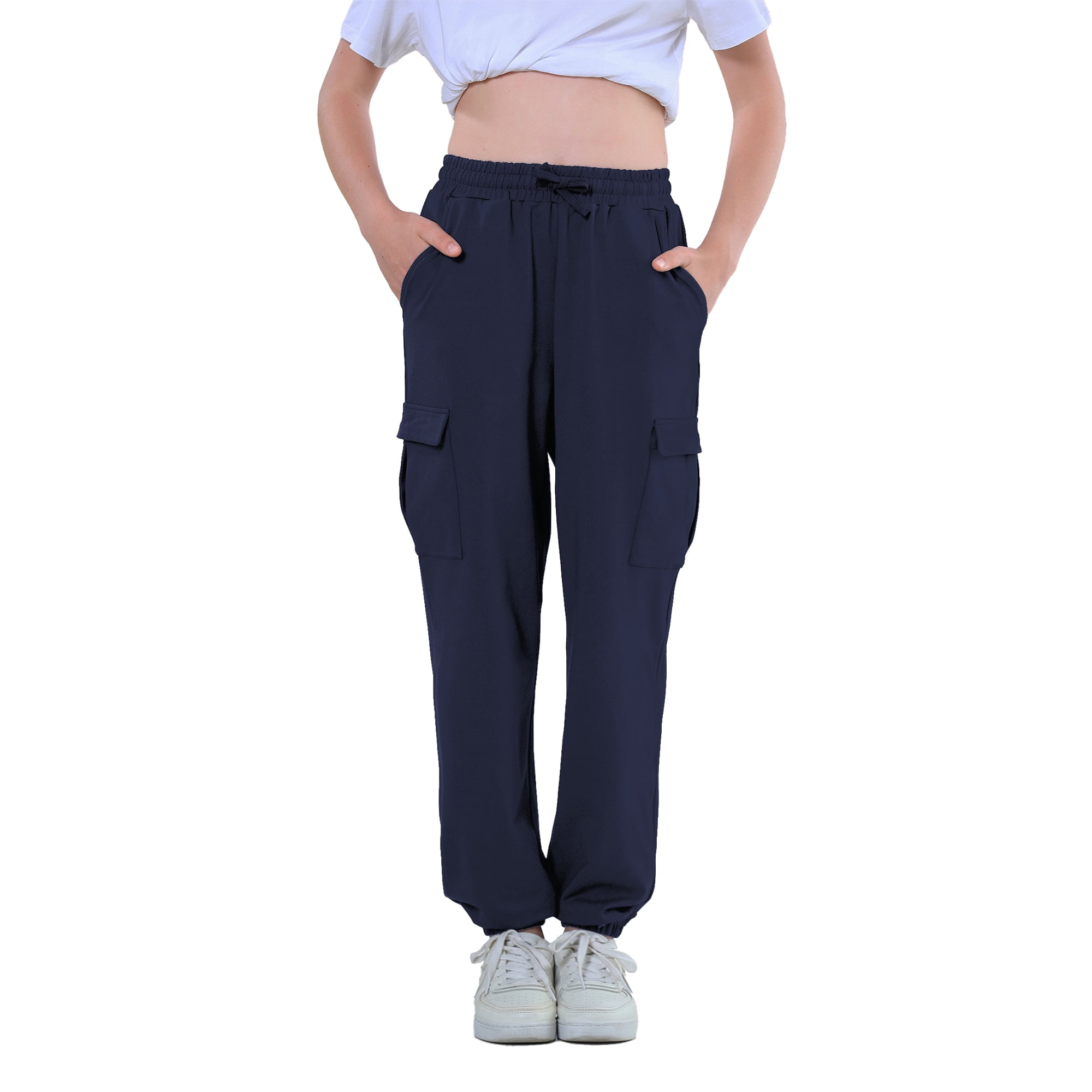 UNACOO Girls sweatpants Cargo Jogger Pants Casual Girl's Elastic Waist ...