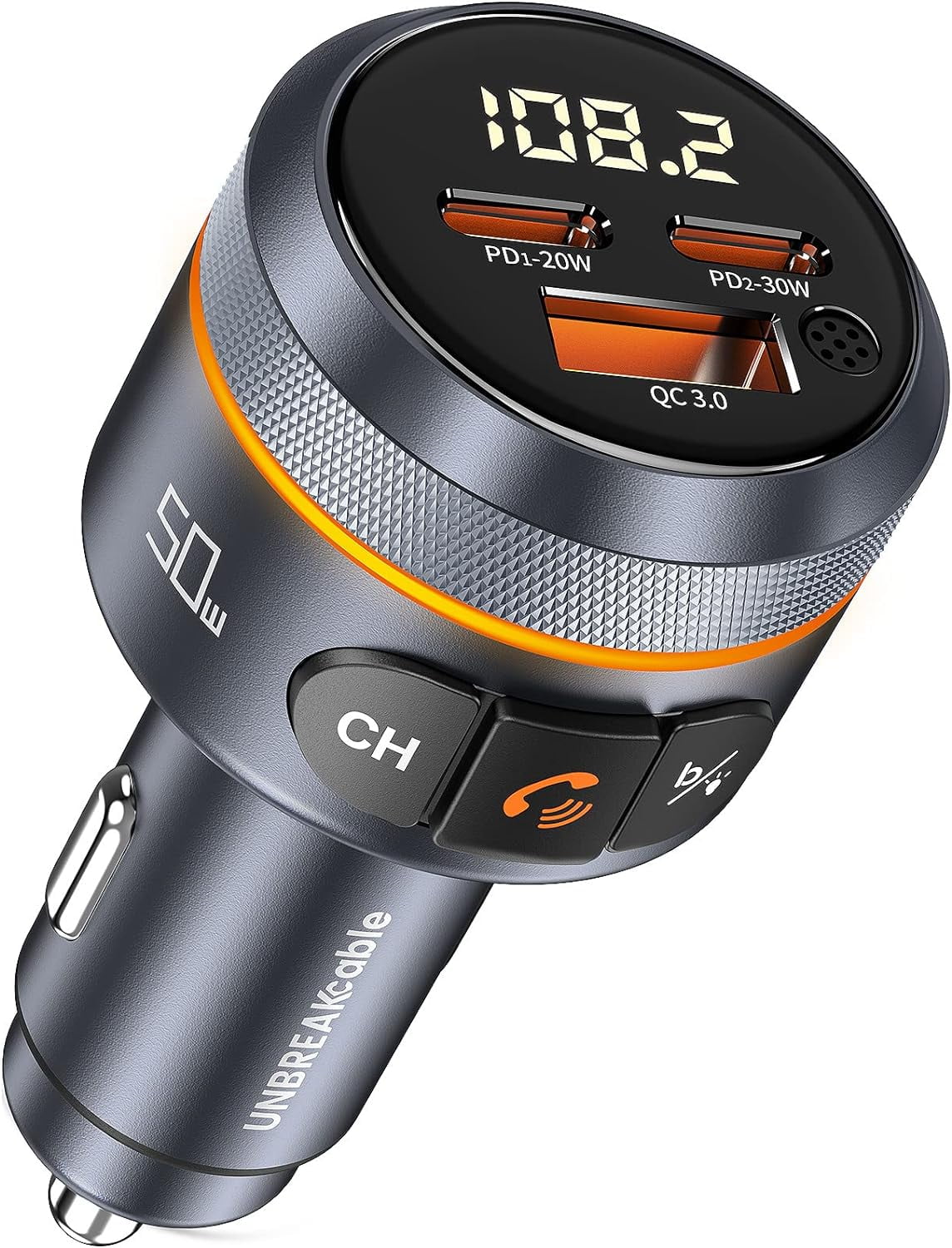 UNBREAKcable Bluetooth 5.3 FM Radio Transmitter for Cars, 50W USB ...