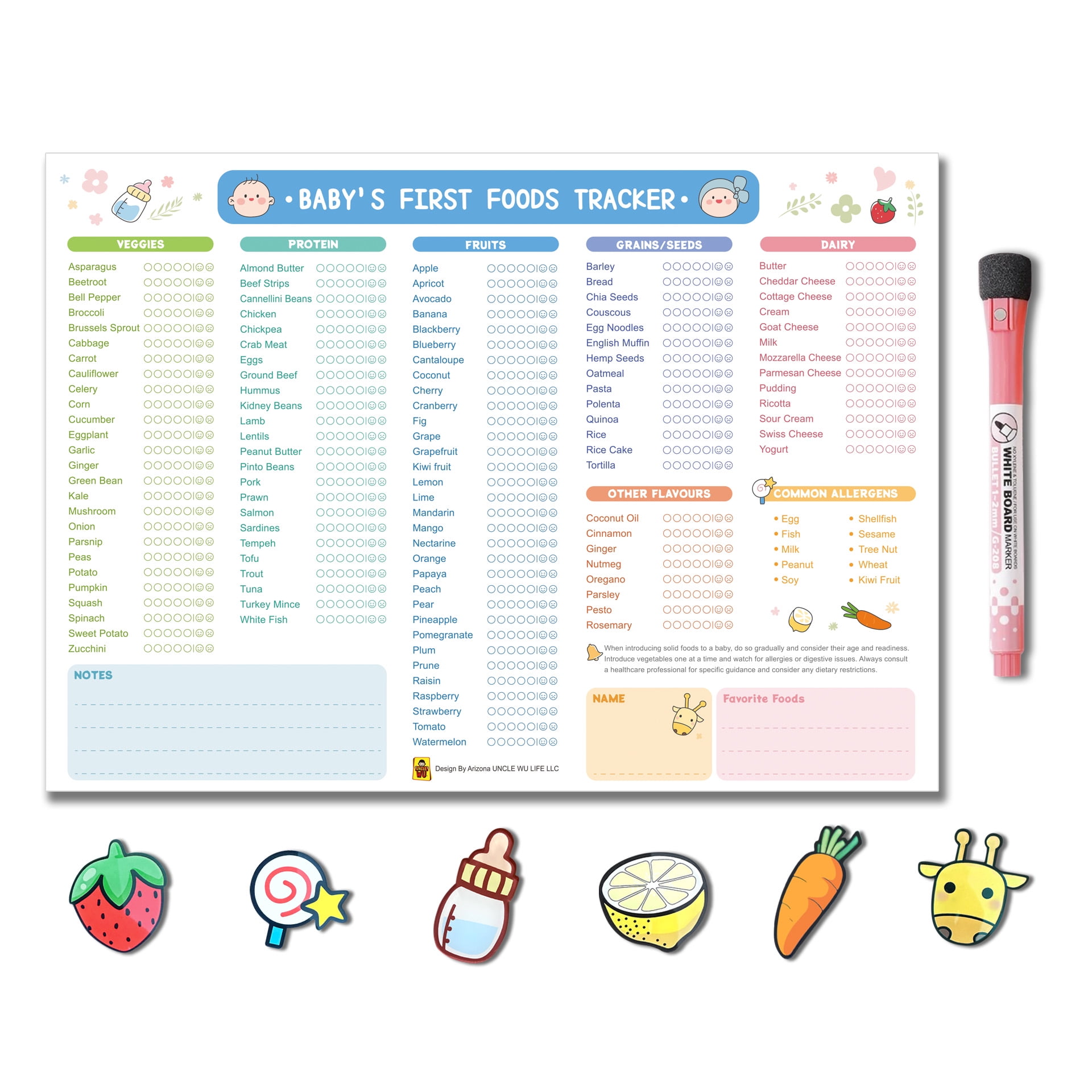 UNCLE WU First Foods Tracker Fridge Magnet – Dry Erase Daily Food Log ...