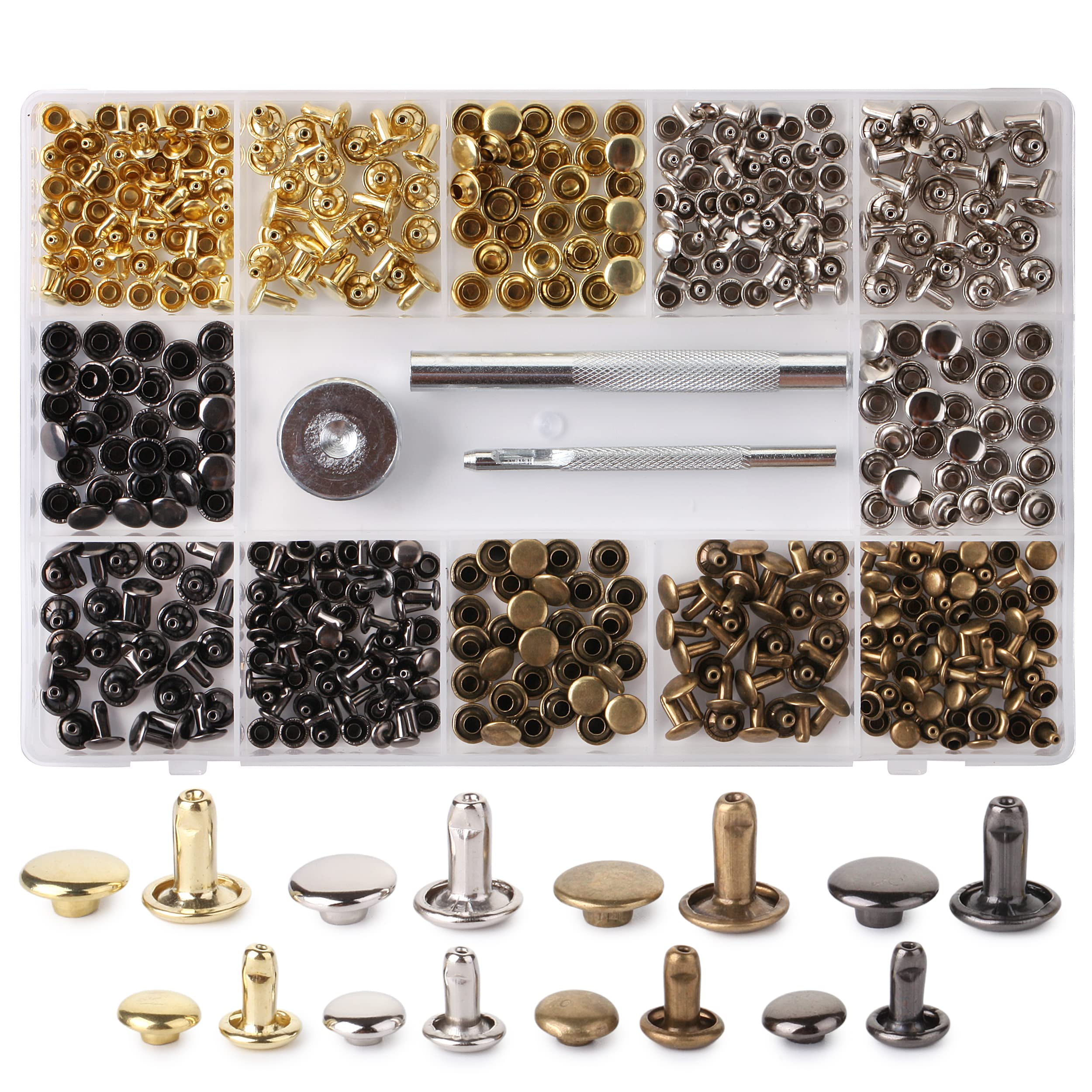 UNCO- Leather Rivets Kit, 4 Colors, 2 Sizes, 240 pcs, Tubular Metal ...