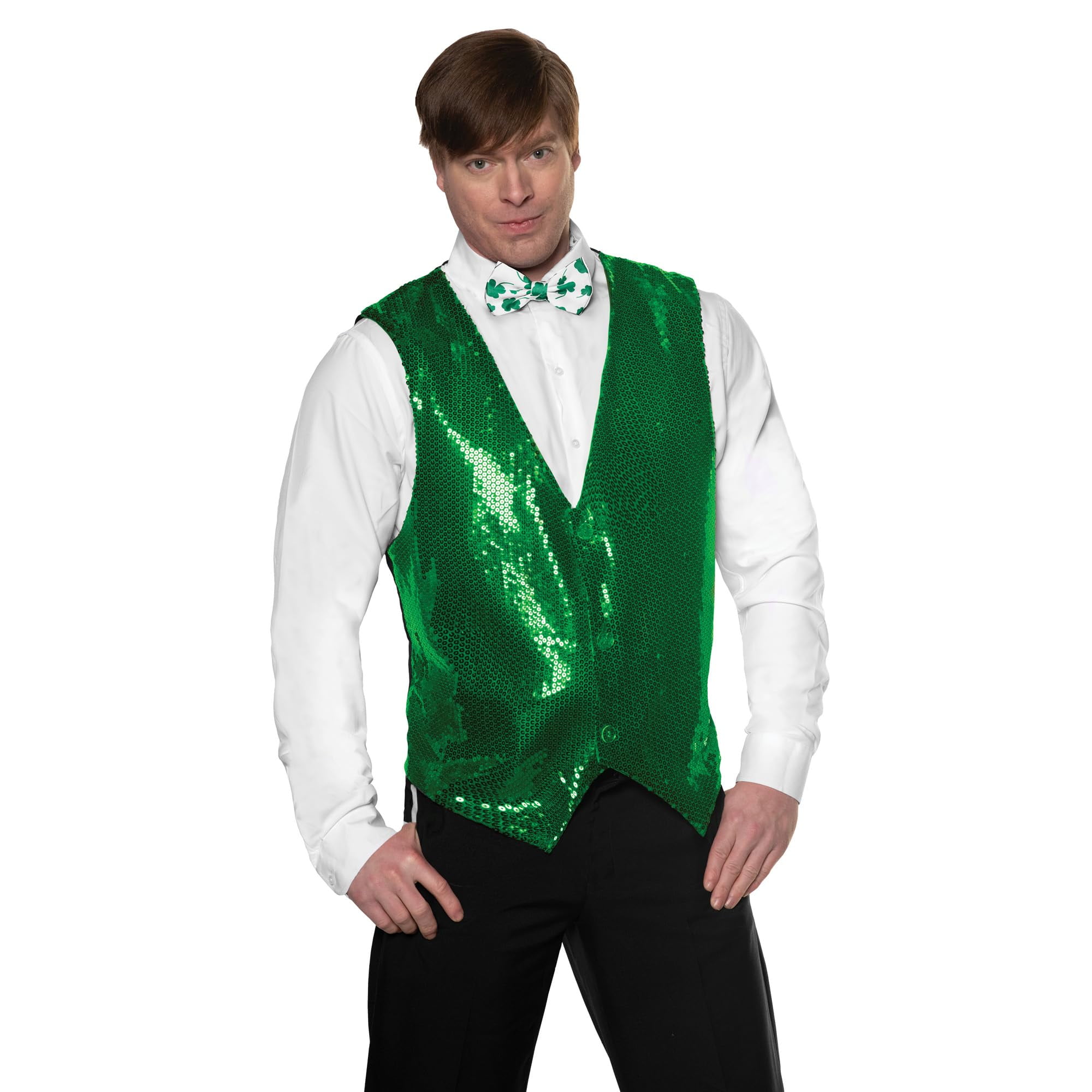 UNDERWRAPS Mens Green Sequin Vest - Formal Green Vests For Men, 70s ...