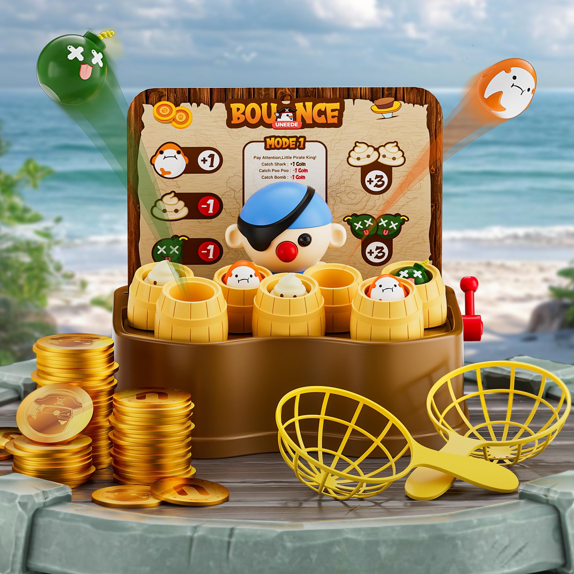 UNEEDE 2025 Pirate Bounce TSF6 and Catch Game, Pop Up Pirate Toy with ...