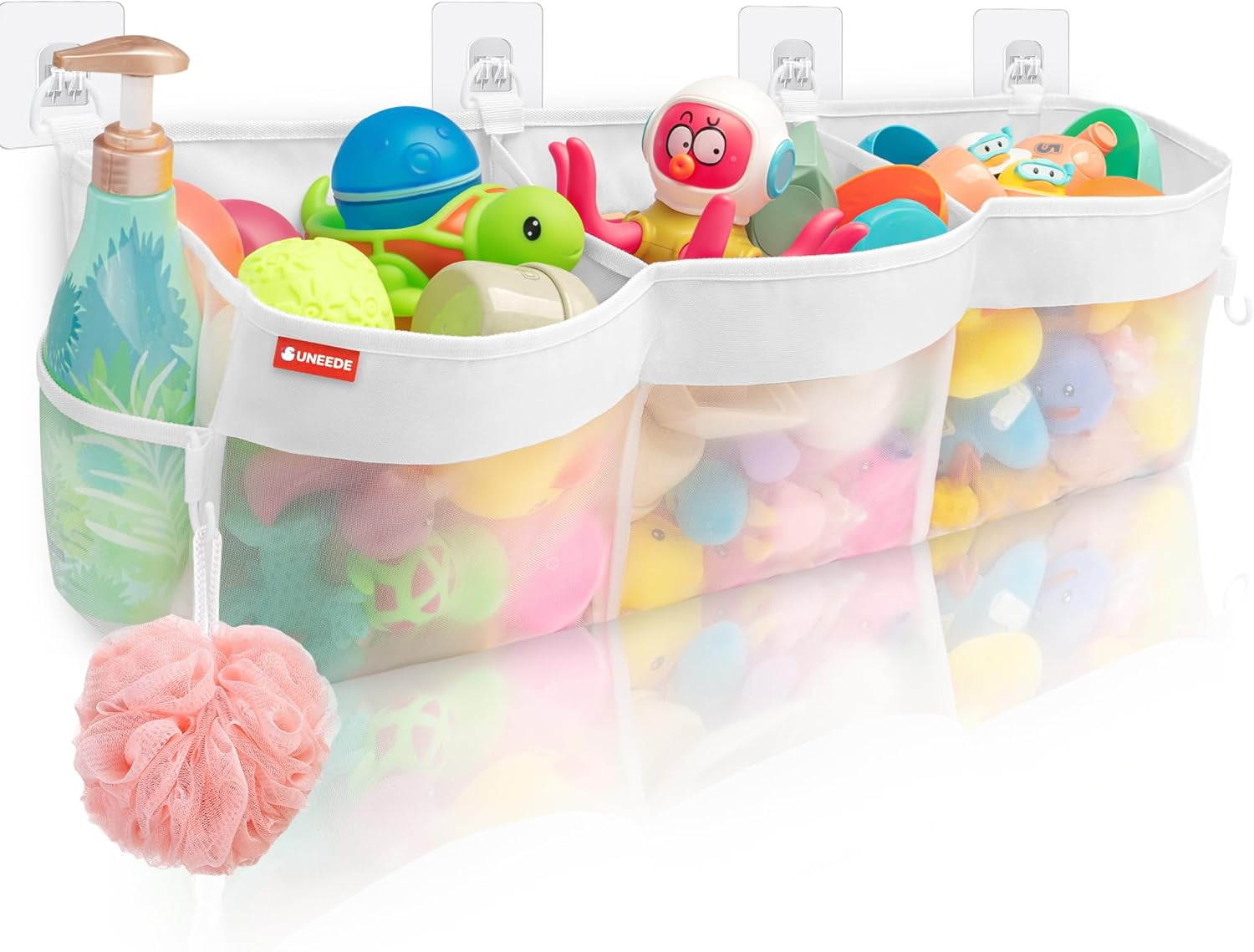 UNEEDE, Nylon Mesh Bath Toy Organizer, 3-Compartment, 4.95 gallons ...