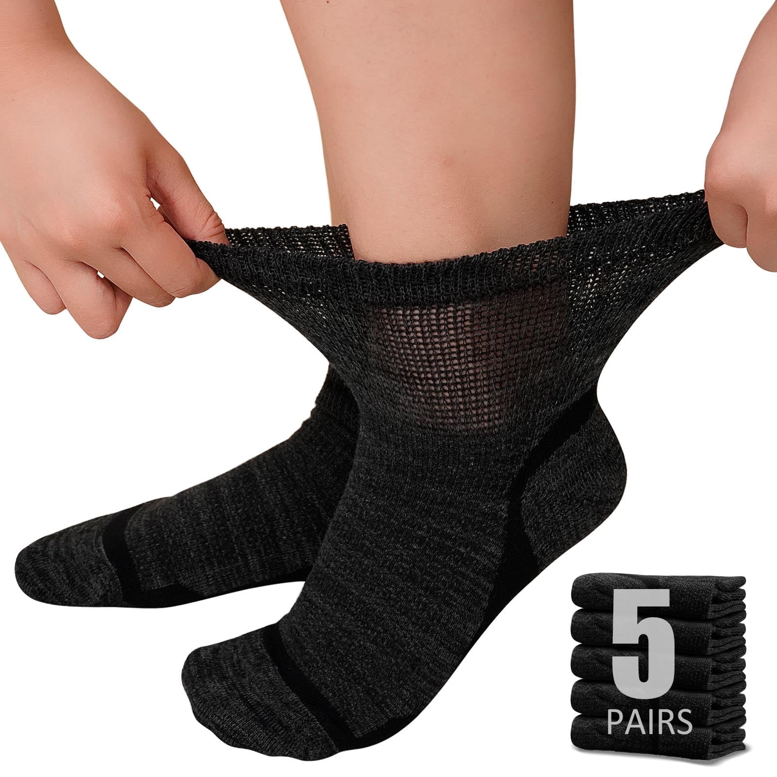 UNEEI Bamboo Viscose Diabetic Socks, 5 Pairs, Non-Binding Seamless Toe ...