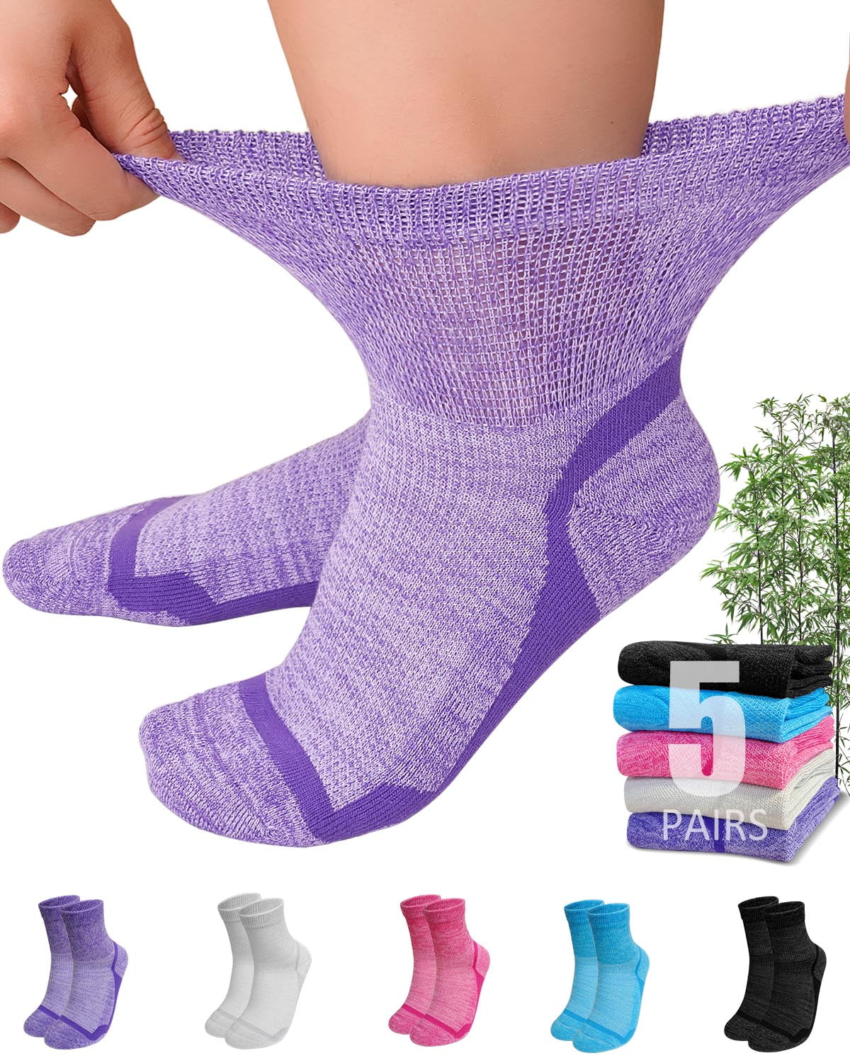 UNEEI Bamboo Viscose Diabetic Socks,5 Pairs Wide Calf Socks for Men ...