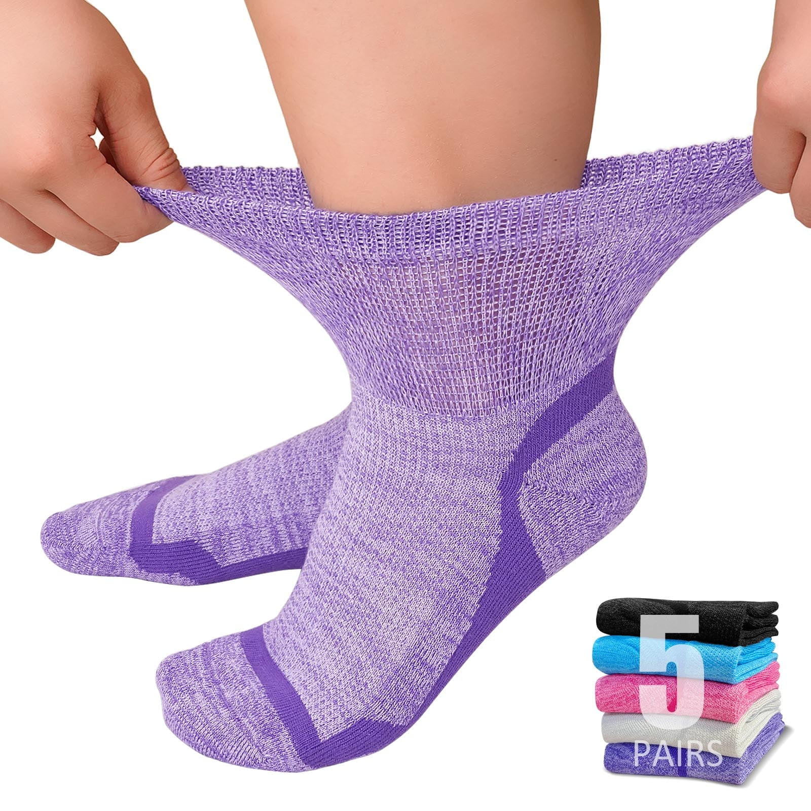 UNEEI Bamboo Viscose Diabetic Socks,5 Pairs Wide Calf Socks for Men ...