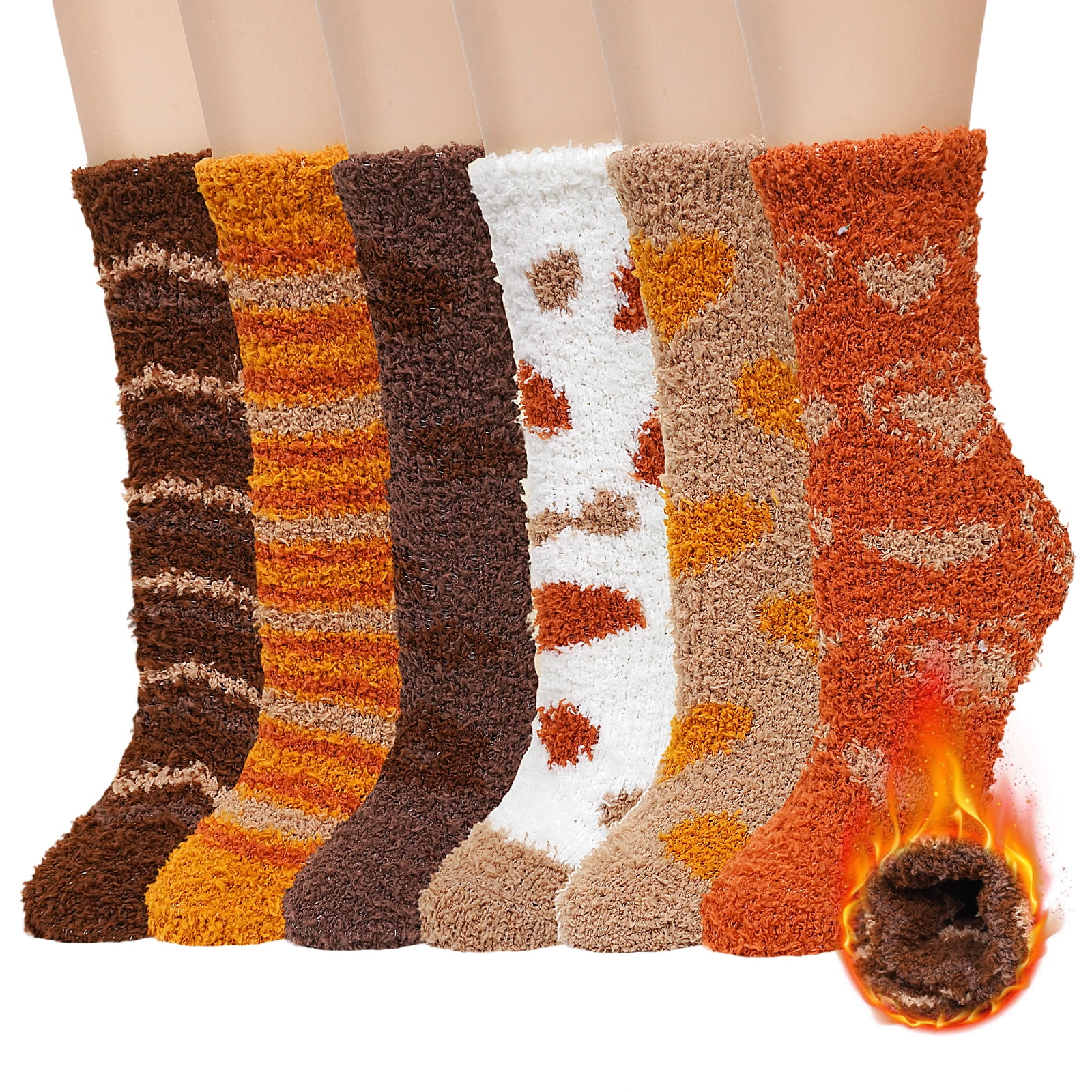 UNEEI Fuzzy Socks for Women, Cozy Fluffy Winter Warm Slipper Socks , 6 ...