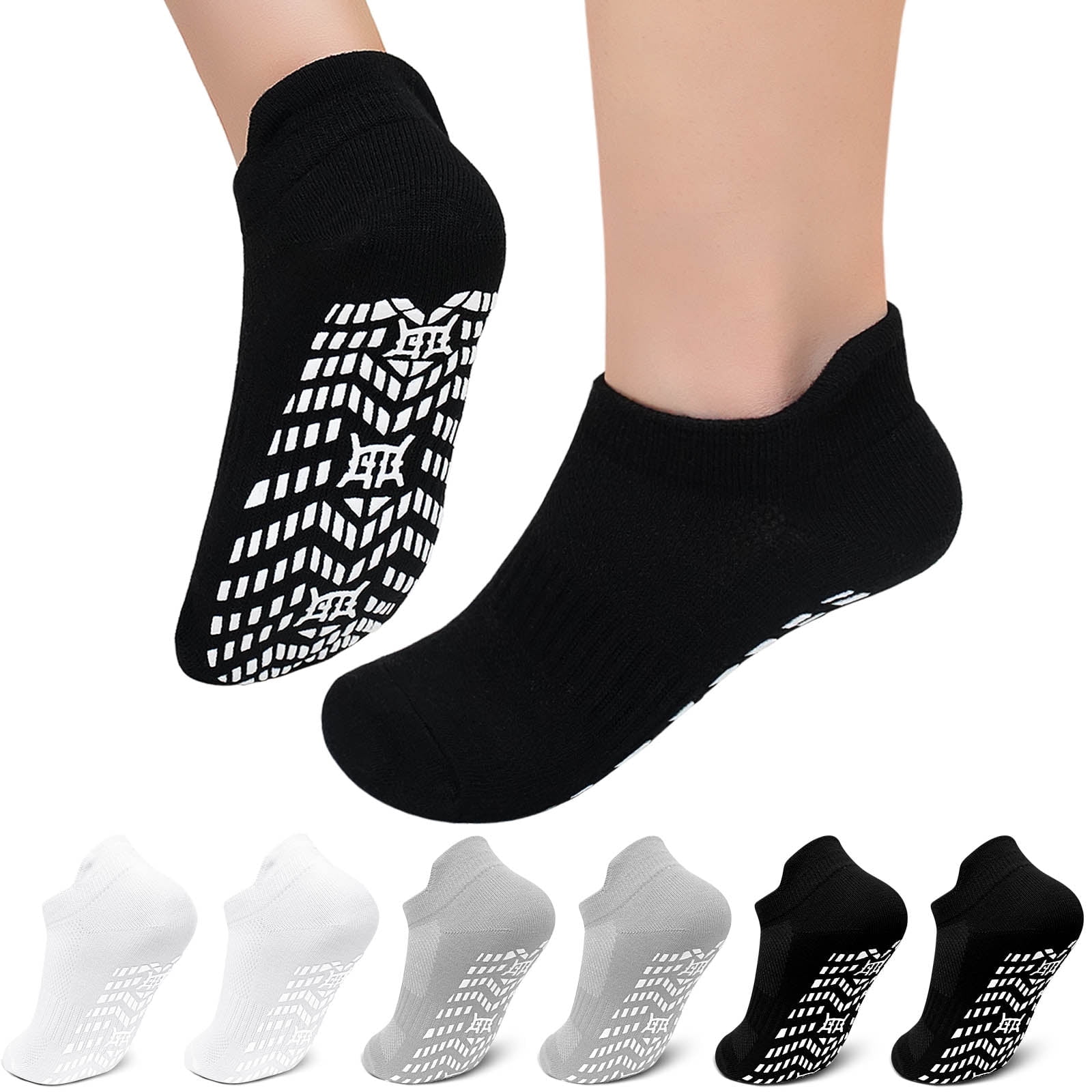 UNEEI Non-Slip Grip Socks for Women Men, 6 Pair Cotton Non Slip Socks ...