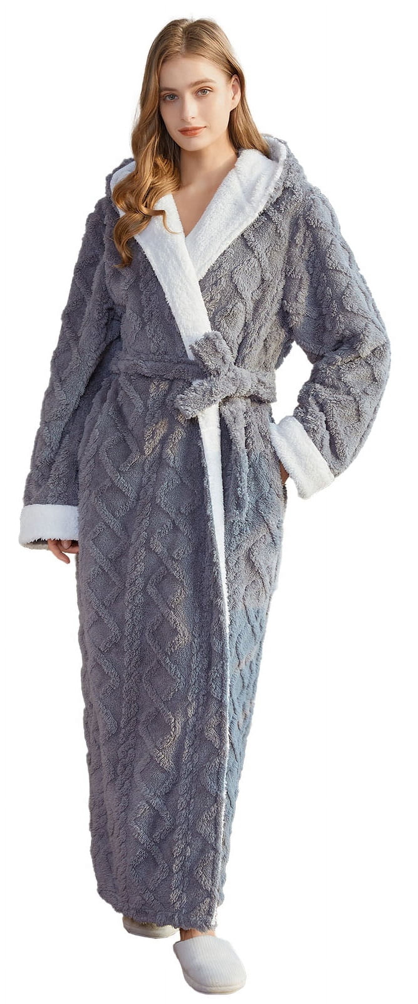UNEEI Robes for Women,Long Plush Winter Bathrobe with Hood, Fluffy ...