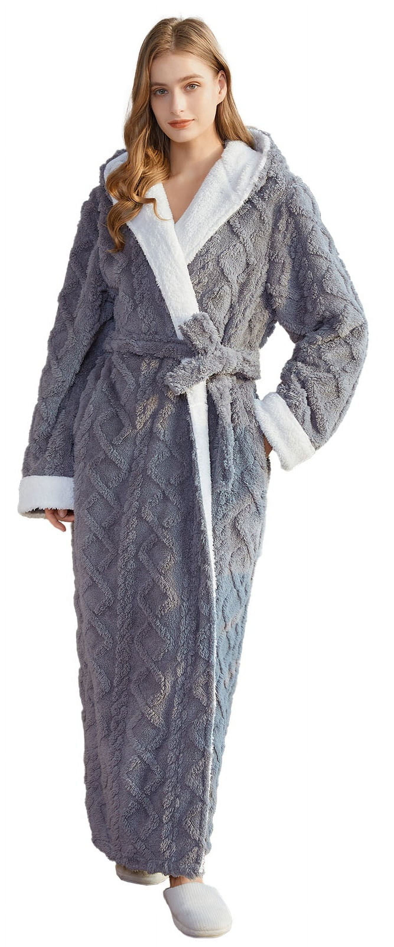 UNEEI Robes for Women Hooded Full-Length Womens Robes Soft Warm Women ...