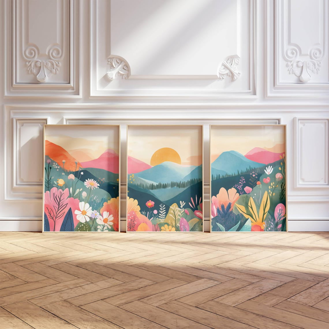 UNFFRAMED 3 Piece Abstract Mountain Landscape Artwork Poster Triptych ...