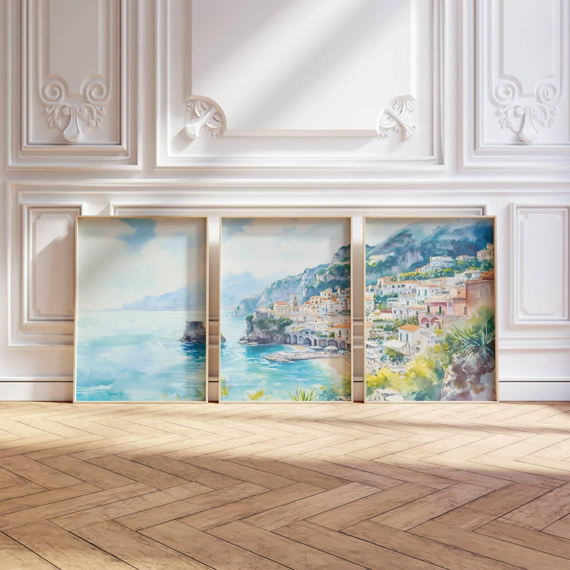 UNFFRAMED 3 Piece Italy Positano Poster, Triptych Italian Coast Wall ...
