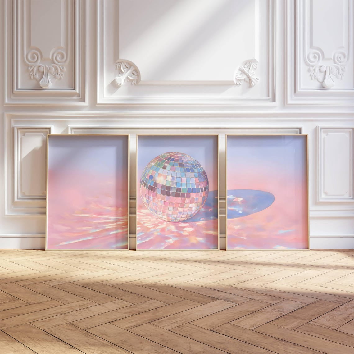 UNFFRAMED 3 Poster Set Disco Ball Art Triptych Pink 70S Preppy Wall ...