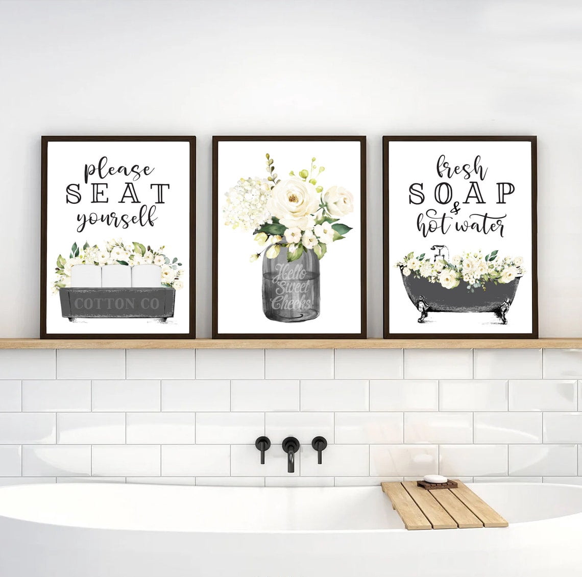 UNFFRAMED 3Pc Floral Bathroom Wall Art Posters Set 3 Prints 12x18 ...